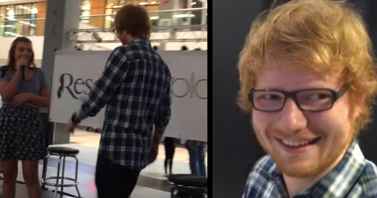Girl belts out Ed Sheeran song in mall only to have him crash ...
